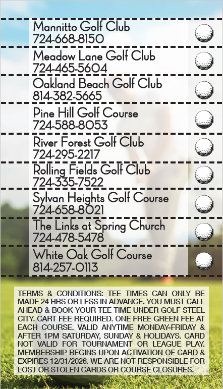 Individual Membership Card for Pittsburgh Golf | Golf Steel City
